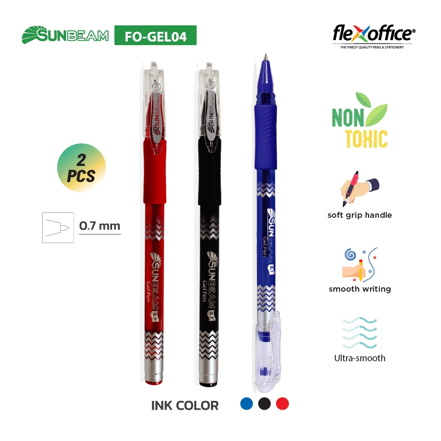 FlexOffice Sunbeam 0.7 Stick Gel Pen - Black/Blue/Red (2 Pcs) FO-GEL04 ...