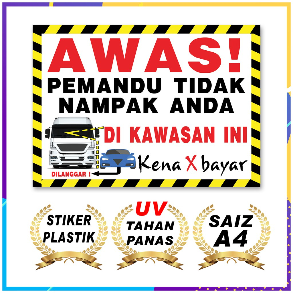 Stiker Awas Lori bas | BLIND SPOT | Keselamatan | Shopee Malaysia