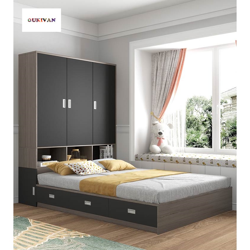 3IN1 Tatami Bed Frame With Wardrobe Top Cabinet Katil+Almari+Kabinet ...