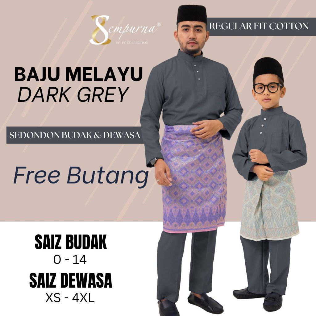 → SEMPURNA ← Baju Melayu Raya Warna Dark Grey Modern Slim Fit Cotton ...