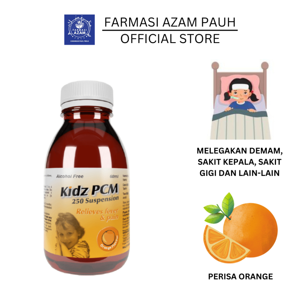 KIDZ PCM 250 SUSPENSION orange flavour (PARACETAMOL) [melegakan demam ...