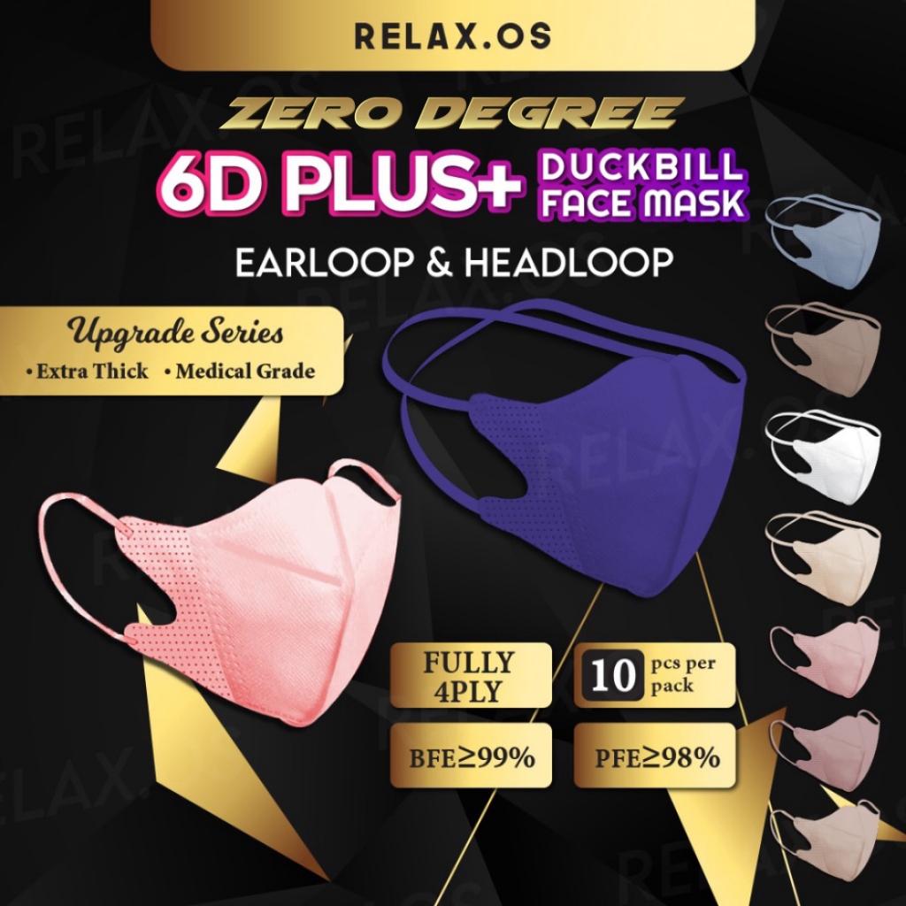 【ZERO DEGREE 6D PLUS DUCKBILL MASK HEADLOOP & EARLOOP】10pcs/Pack 4Ply ...