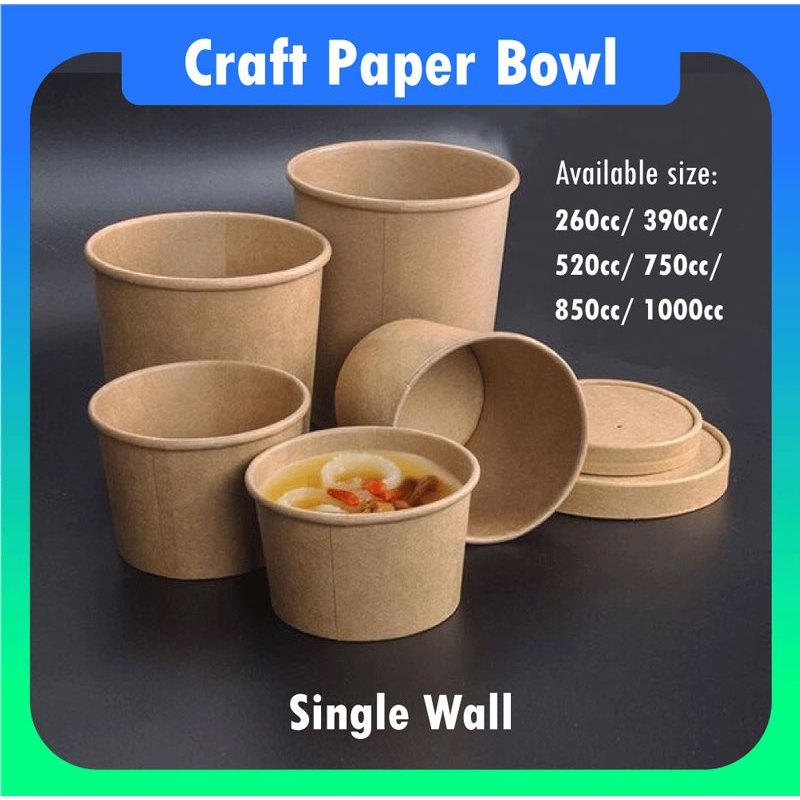 390cc, 520cc, 850cc, 1000cc Disposable Craft Paper Bowl WITH LID- Brown ...