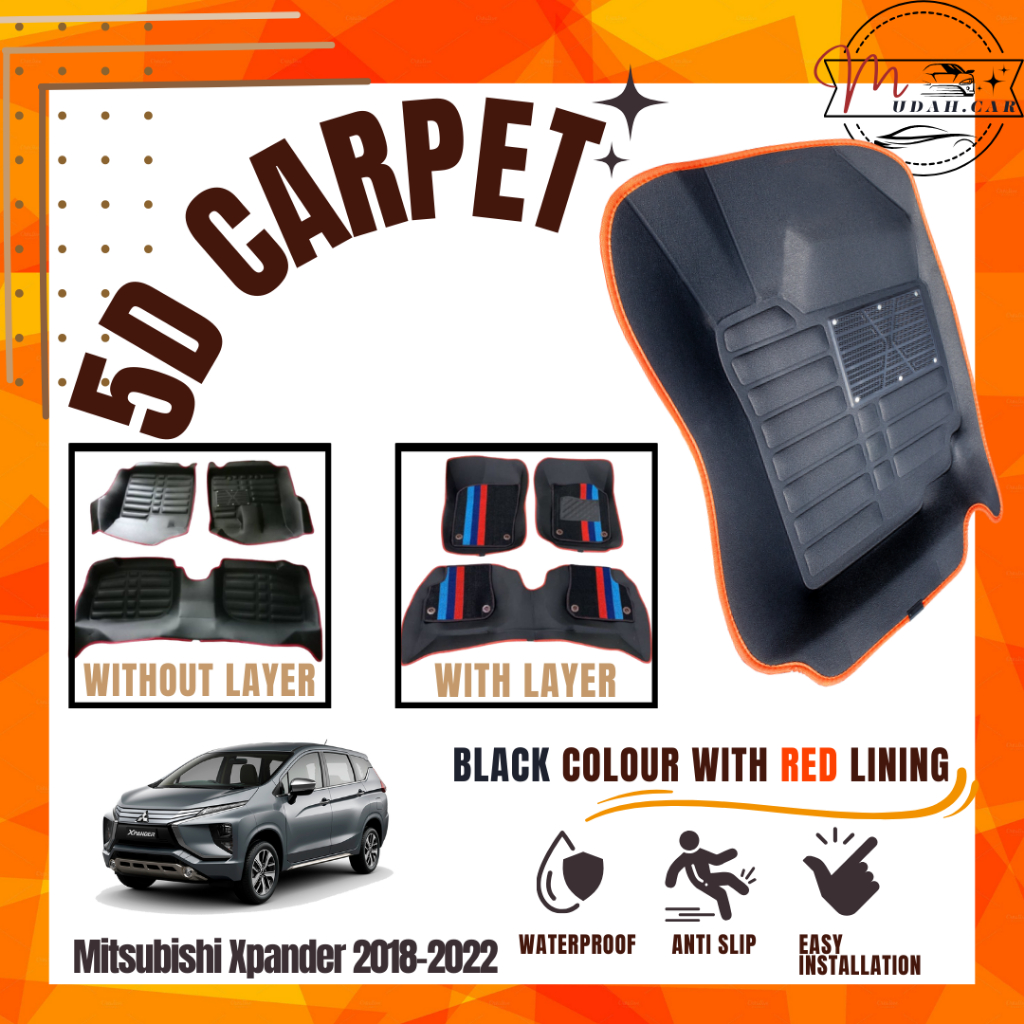 Mitsubishi Xpander 2020-2022 5D Car Carpet Anti Slip Mat with black red ...