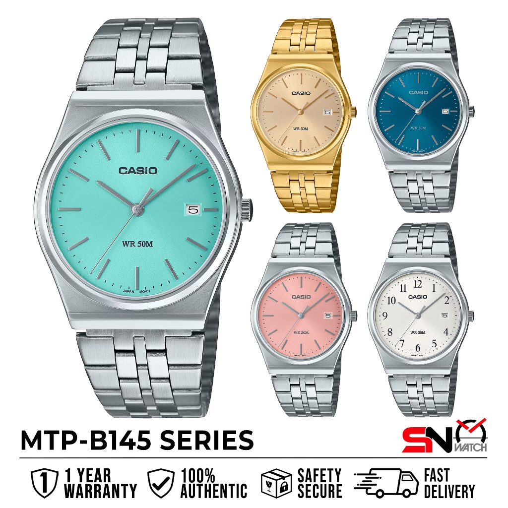 Casio MTP-B145D MTP-B145G Date Display Silver Stainless Steel Band Men Watch Jam Lelaki | Shopee ...