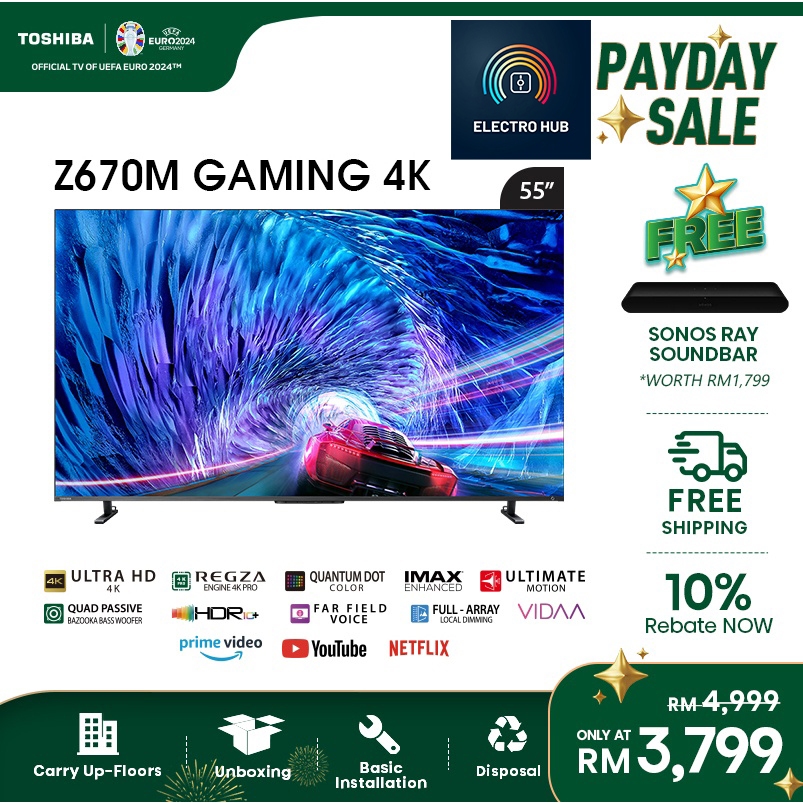 [2023 NEW] Toshiba 55" Direct LED 4K 144Hz Quantum Dot Smart TV / Gaming TV / Television ...