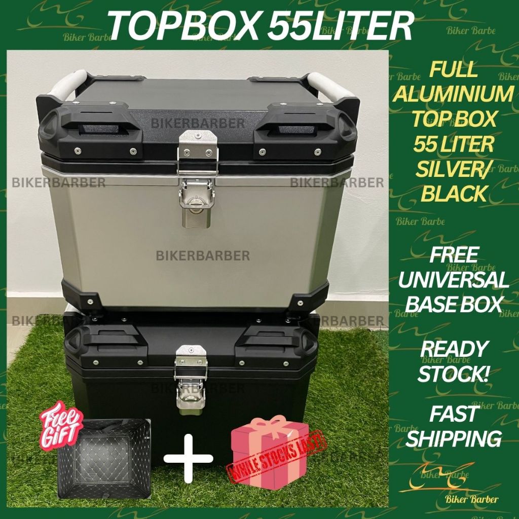 Top box Aluminium Silver Black 55L 65L Kotak Moto Box Motosikal Peti ...