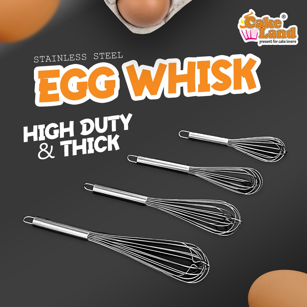 CAKE LAND High Duty Thick Stainless Steel Egg Whisk - 10"/12"/14"/16 ...
