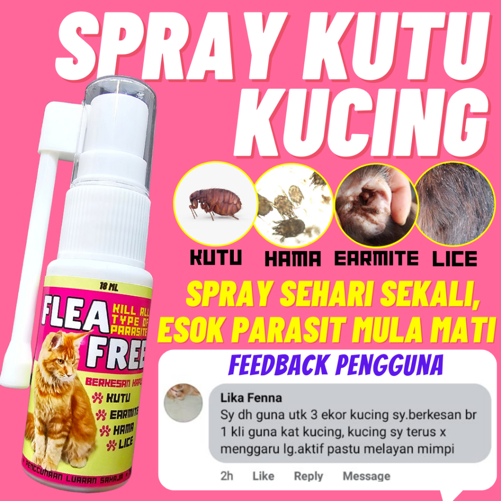 🎊DISKAUN JULAI 30%🎊⚡SPRAY KUTU KUCING FLEA FREE- Hapuskan Kutu, Lice ...