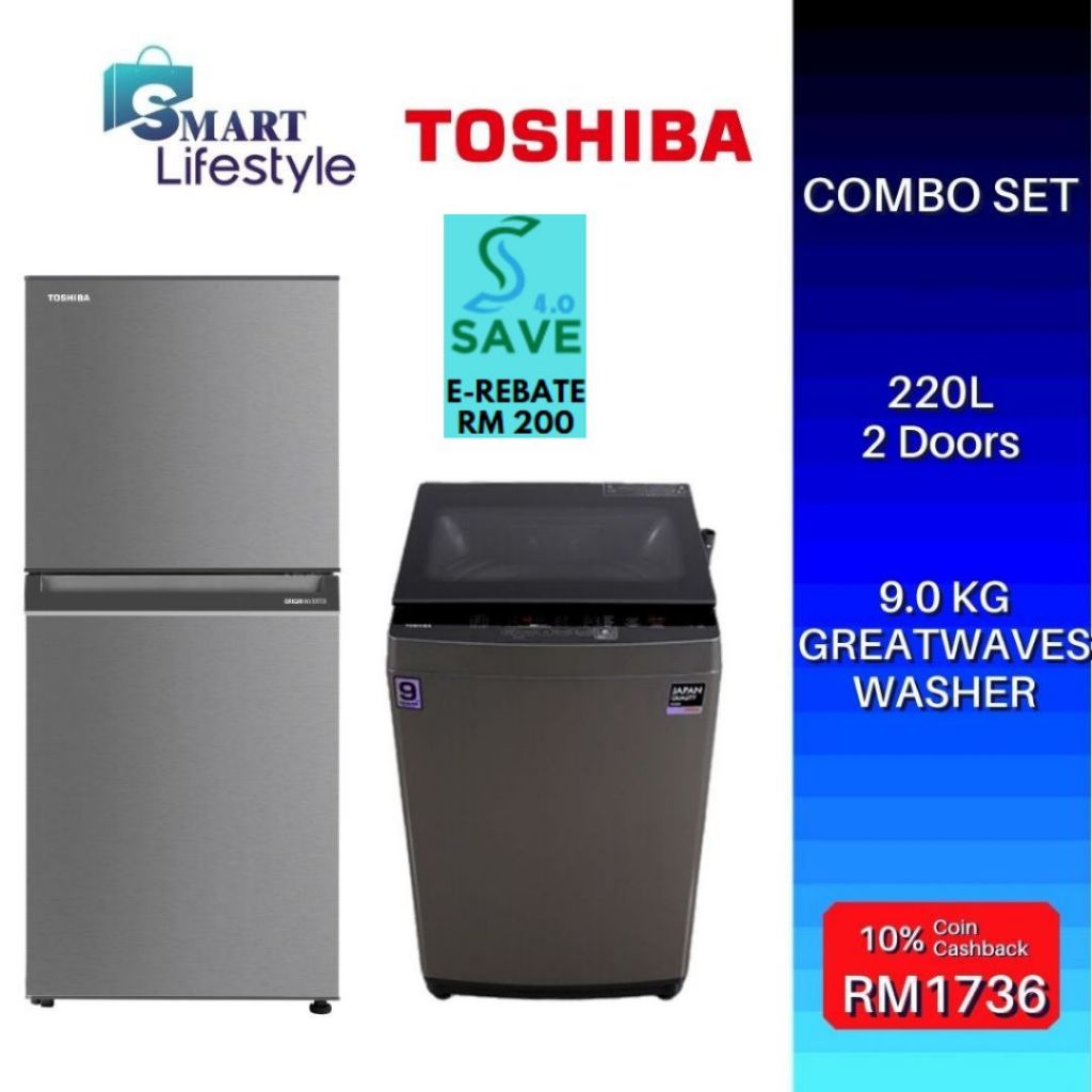 《Save 4.0》Toshiba Refrigerator 220L GR-RT230WE-PMY + Fully Automatic ...