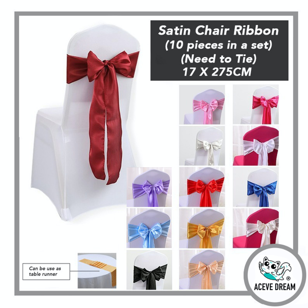 ACEVE DREAM READY STOCK (10pcs) Smooth Satin Chair Back Ribbon Deco ...