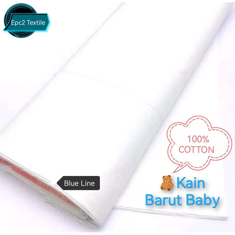 Kain Cotton Putih Line Biru 🔥High Quality🔥 / Kain Barut Baby / Kain ...