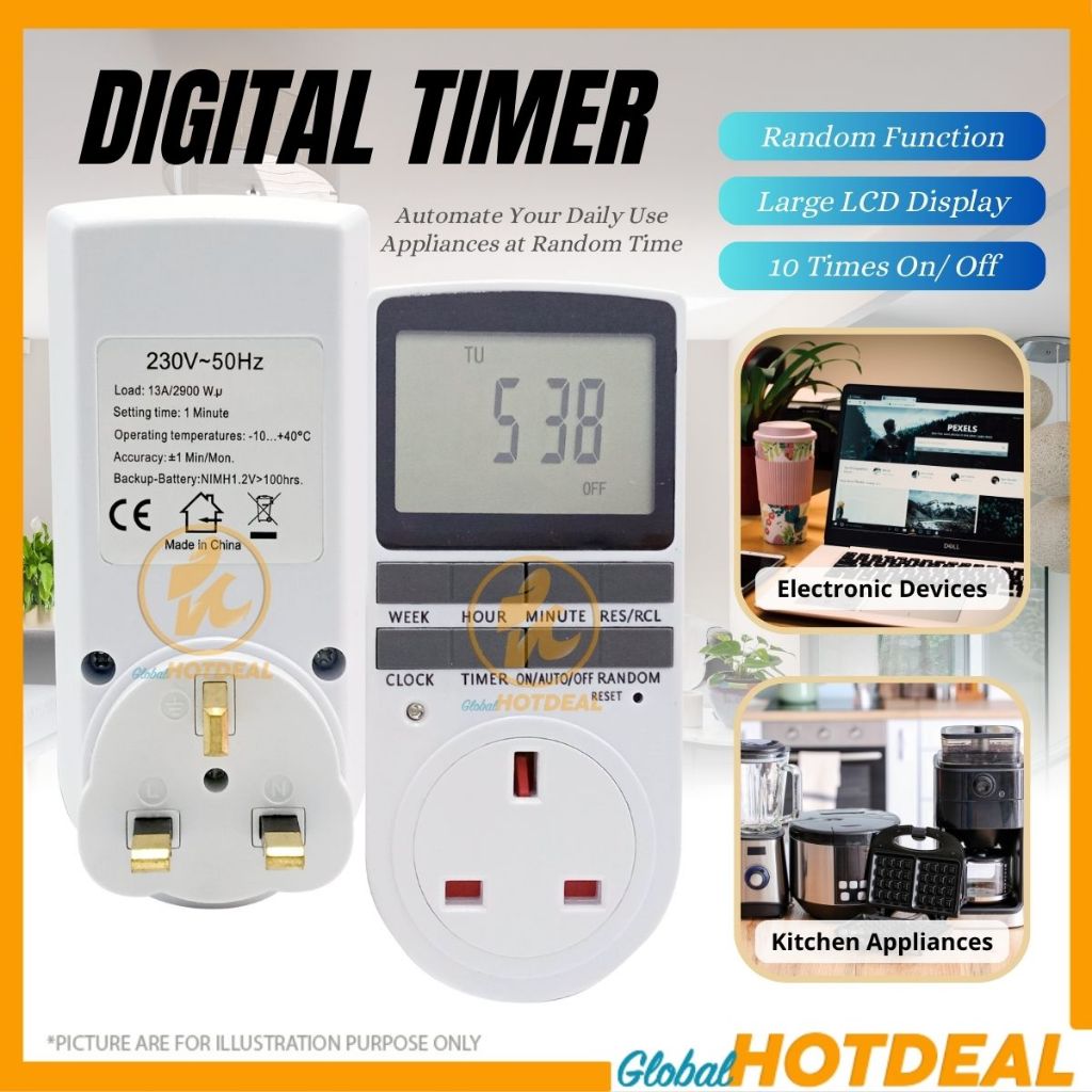 Premium 7-Day Programmable Digital Timer 24-Hour Digital Plug in Timer ...