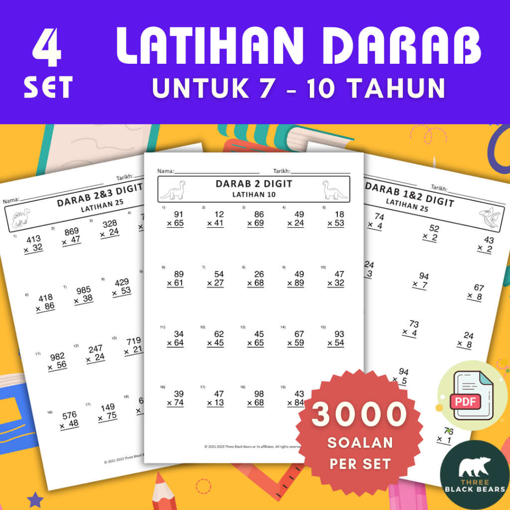 4 Sets Latihan Darab Tahun 1-3 | [PDF] 3000 Soalan | Latihan Tubi ...