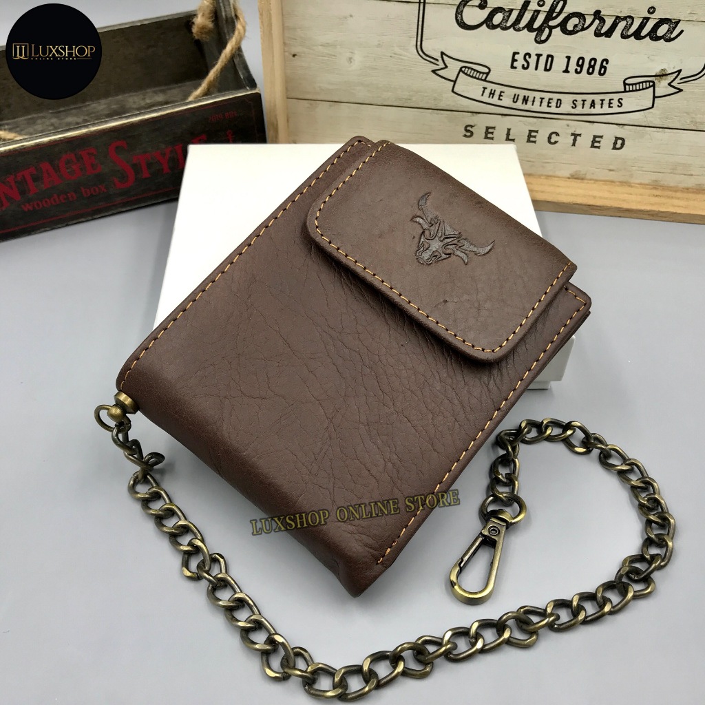 Rush Rider Cow Leather Wallet Men Button Snap Closure Short Chain ...