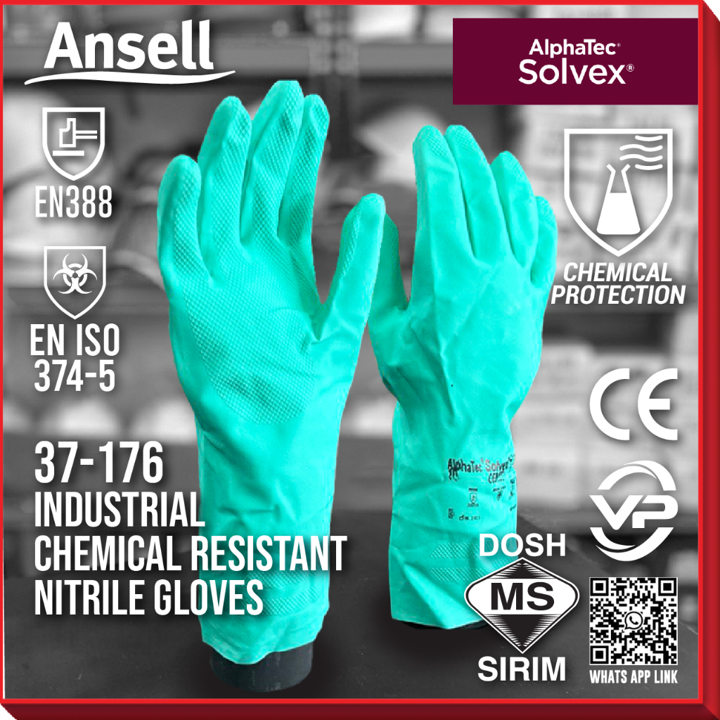 ALPHATEC® SOLVEX 37-176 PPE GLOVES INDUSTRIAL CHEMICAL RESISTANT ...
