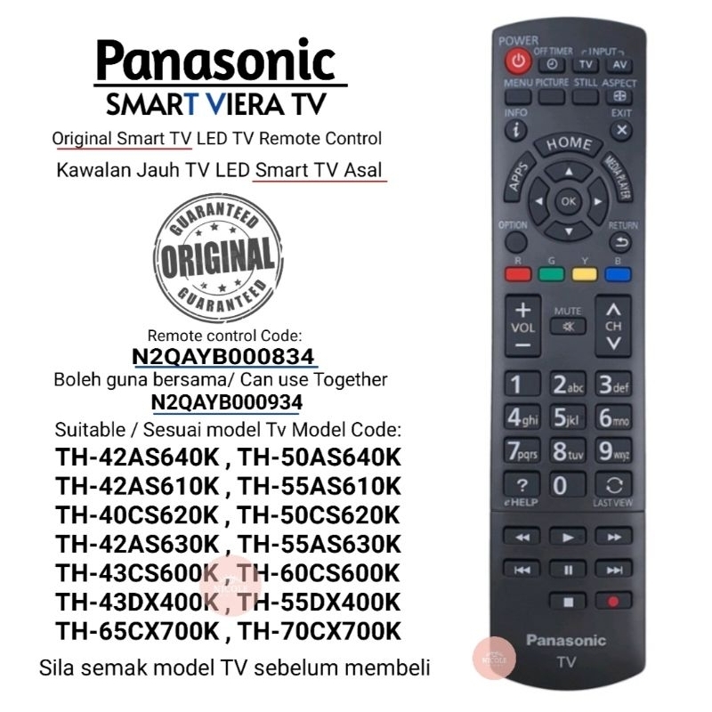 *Original*Panasonic Viera LED LCD Flat TV Remote Control (N2QAYB000834) | Shopee Malaysia