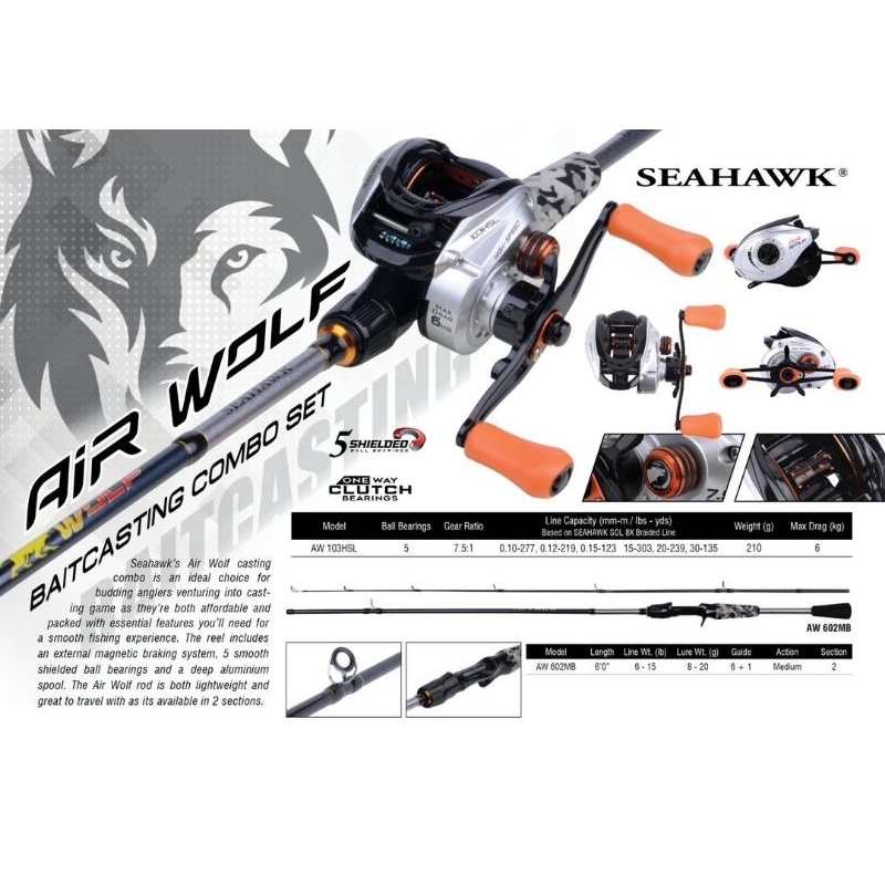 COMBO SET BC SEAHAWK AIR WOLF ROD AND 103HSL BAITCASTING REEL | Shopee ...
