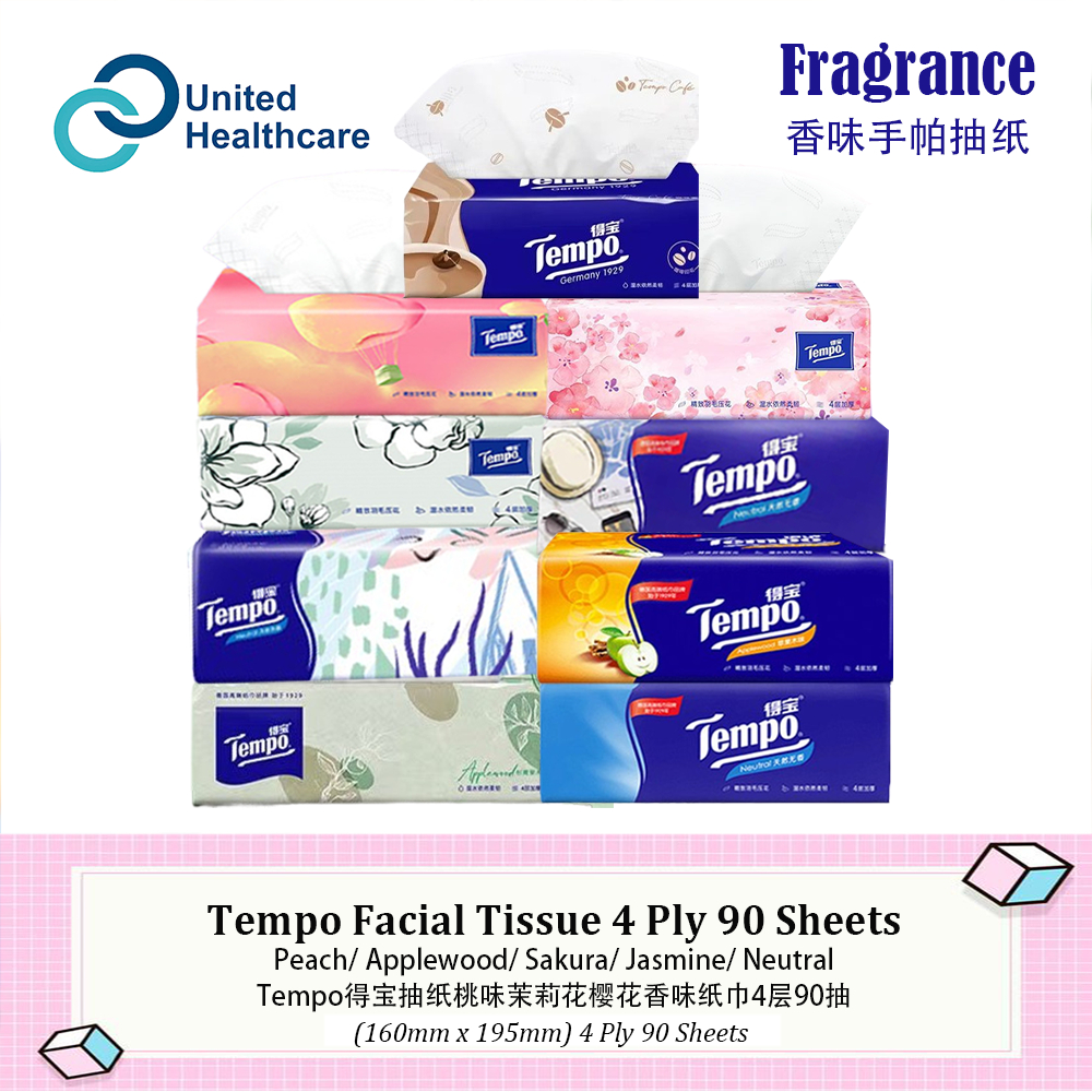 Tempo Facial Tissue 4 ply | Peach/ Applewood/ Sakura/ Jasmine/ Neutral ...
