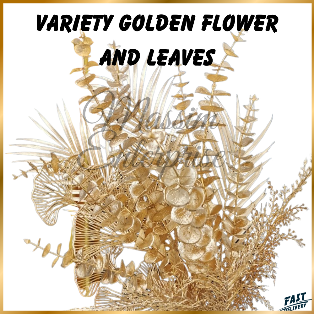 Artificial Gold Flower Glod Leaf Gold Fruit Golden Deco Bunga Hantaran ...