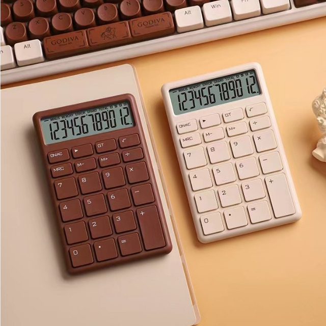 Minimalist 12-Bit Calculator Beige Chocolate Morandi Large LCD Display ...