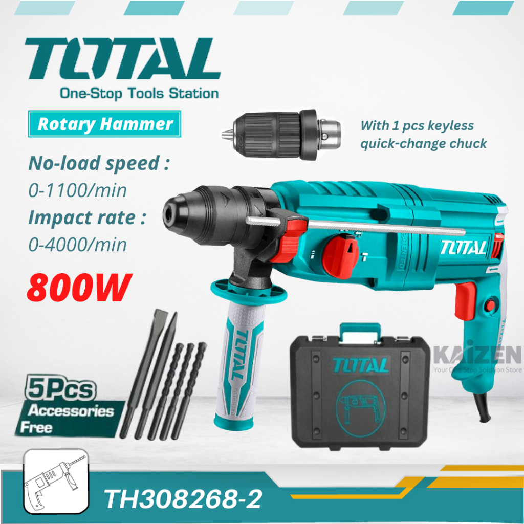 TOTAL TH308268-2 800W Rotary Hammer 26MM With Keyless Drill Chuck Tukul Putar | Shopee Malaysia