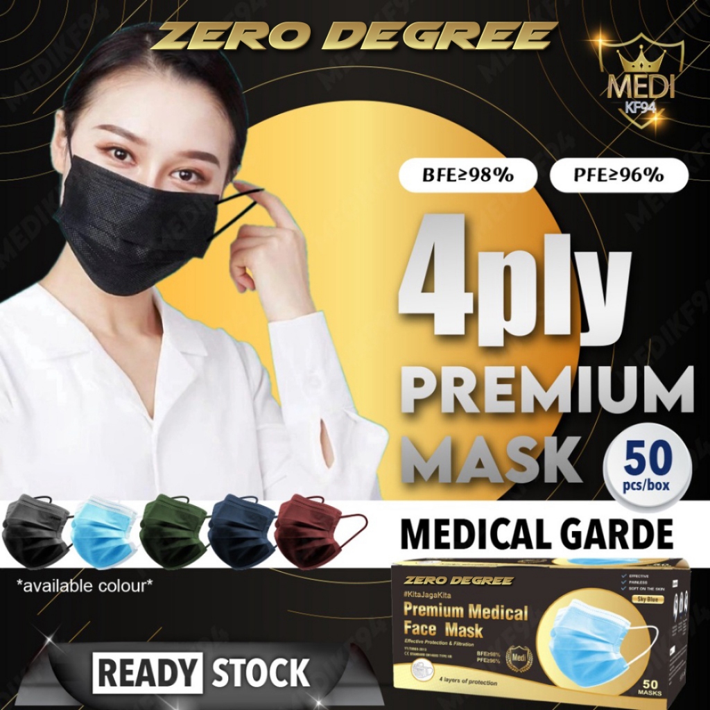 Zero Degree 50pcs 4ply Mask Premium Medical Grade 4 Layer Earloop Mask ...
