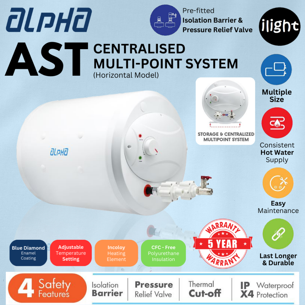 ALPHA AST Centralized Multi-Point System Horizontal Storage Water Heater 30L 40L 50L 70L 90L ...