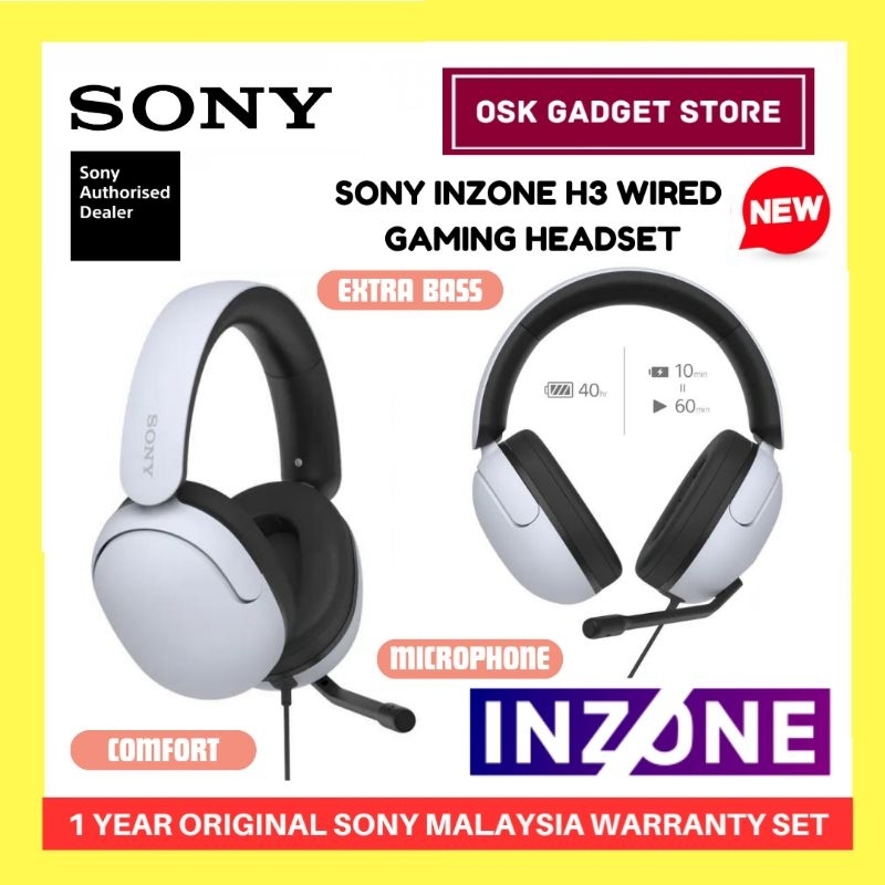 Sony MDR-G300 Inzone H3 Wired Gaming Headset | Extra Bass | 40mm Driver ...