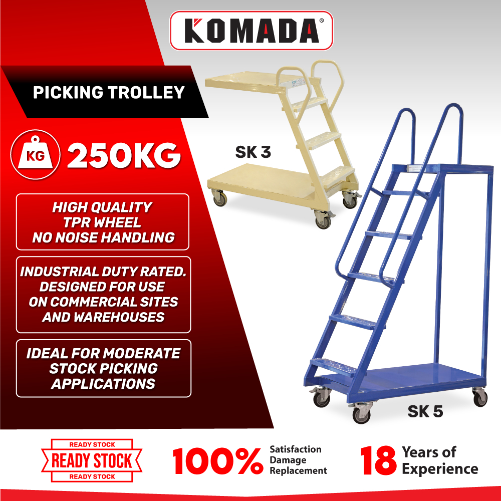 KOMADA™ (SK) Picking Ladder Trolley Industrial Platform Picking Trolley ...