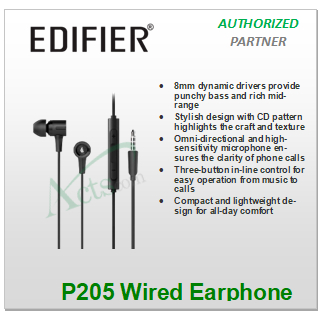 EDIFIER P205 Earbuds with Remote and Mic (BLACK / WHITE) | Shopee Malaysia
