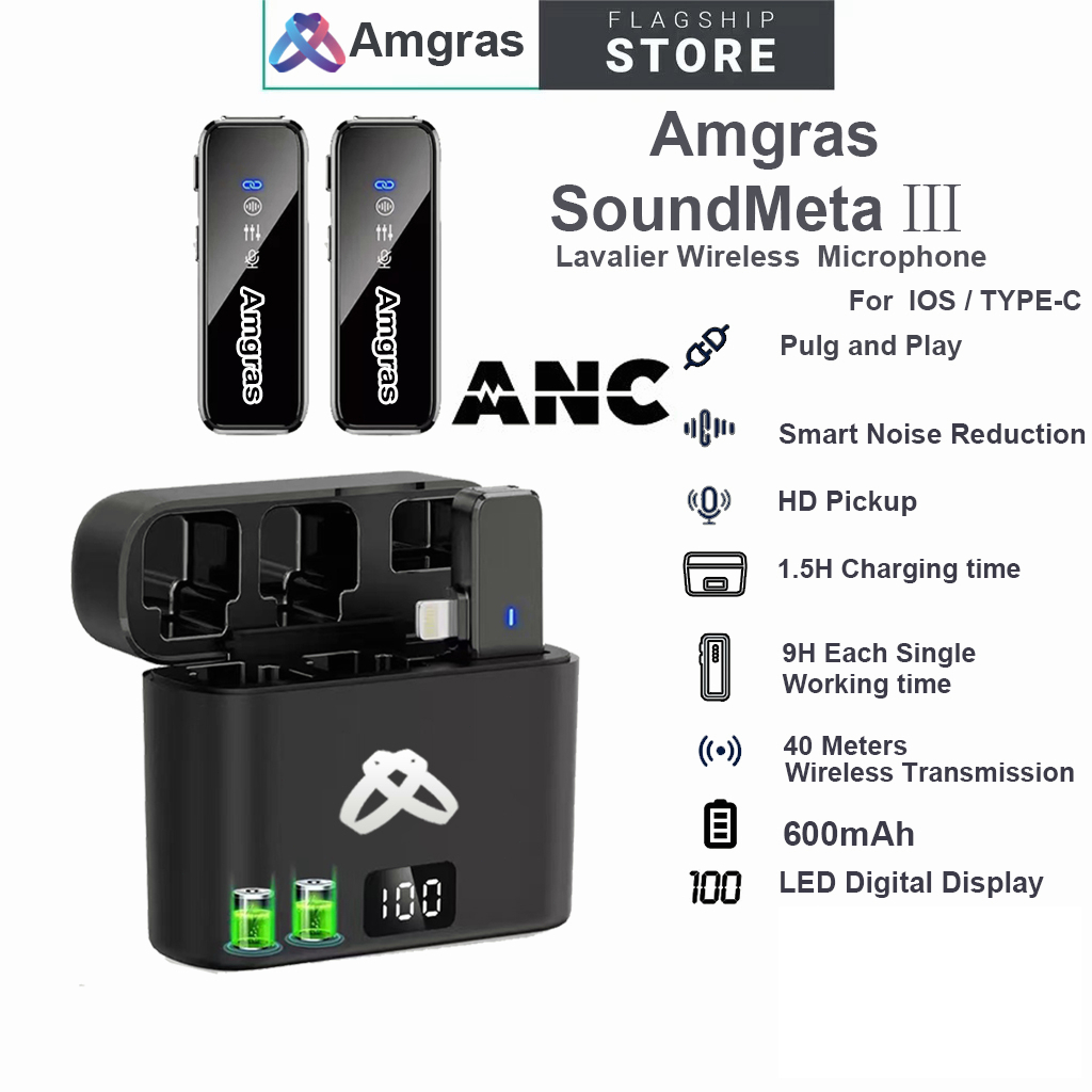 Amgras SoundMeta Ⅲ Wireless Lavalier Microphone ANC Microphone for ...