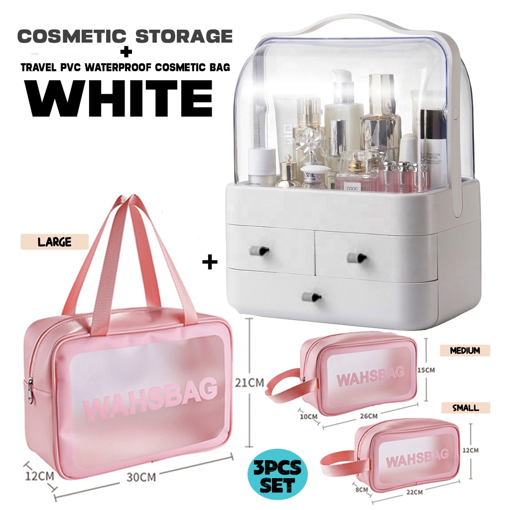 3 Layer Luxury Makeup Storage Box with Handle Cosmetic Organizer ...