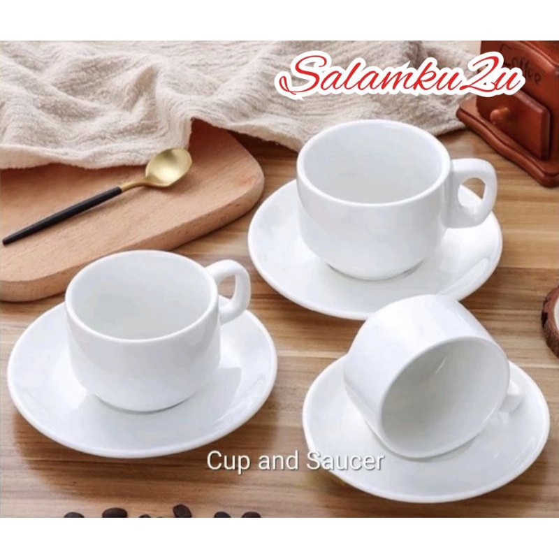 12pcs Set (6 cup + 6 saucer) White Cup & Saucer Cawan dan Piring Putih ...