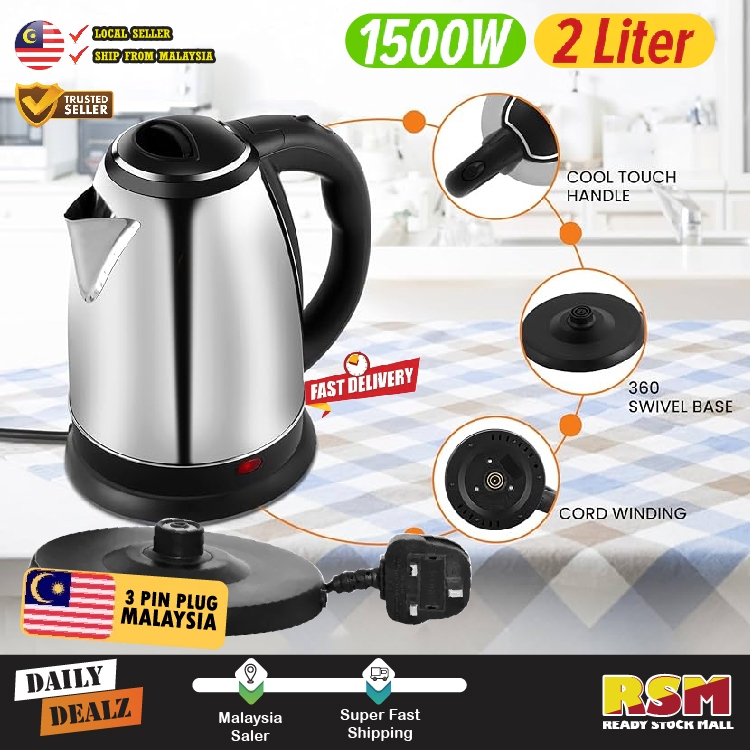 (3pin plug malaysia) Stainless Steel Electric Jug Kettle 2.0L Fast ...
