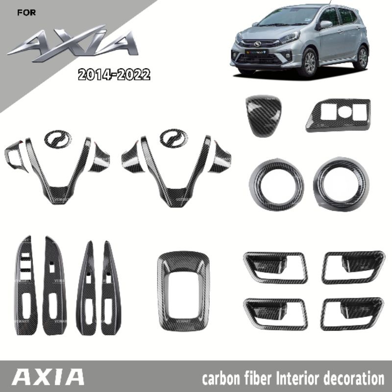 Perodua axia carbon fiber steering wheel logo emblem frame cover ...