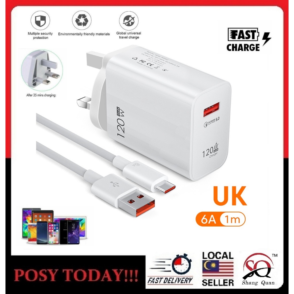 ♕LOCAL STOCK♕ UK 120W USB Charger Fast Charging Power Adapter 6A Type C ...