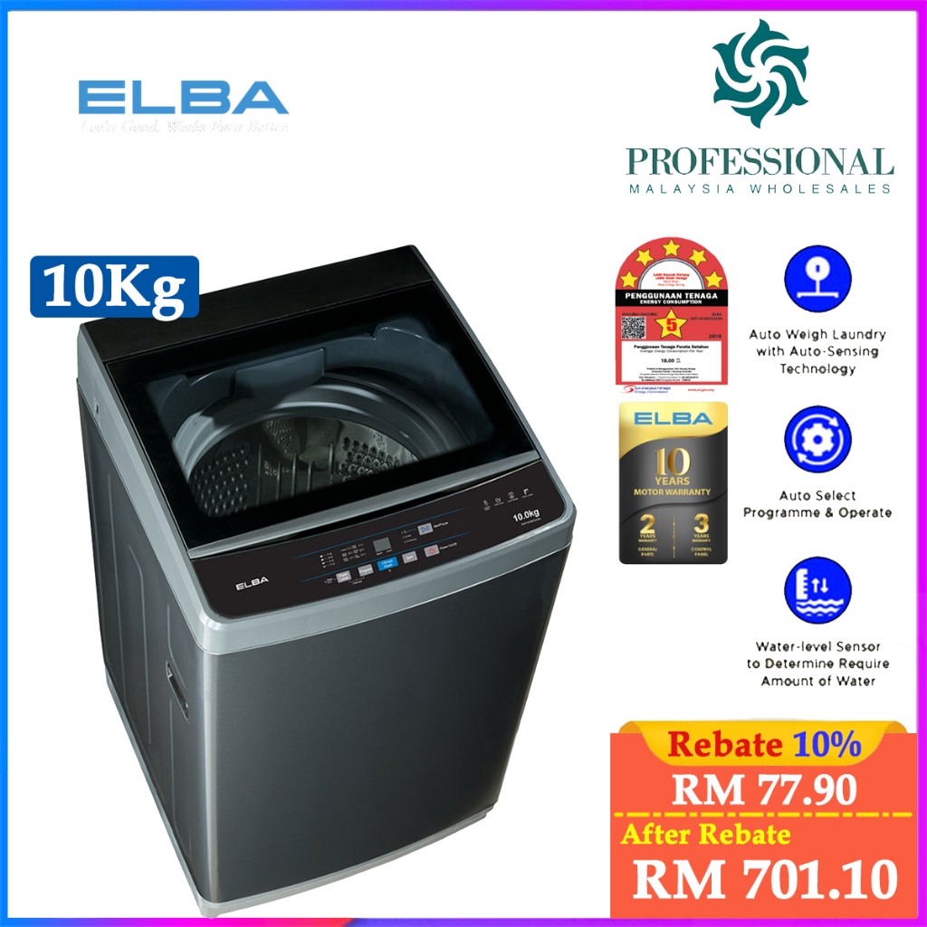 Elba 10KG/ 12KG Top Loading Fully Automatic Washing Machine Washer Mesin Basuh Energy Saving ...