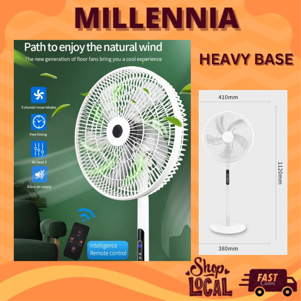 16 Inch 5 Blades Smart Stand Fan with Remote Control Low Noise Strong ...