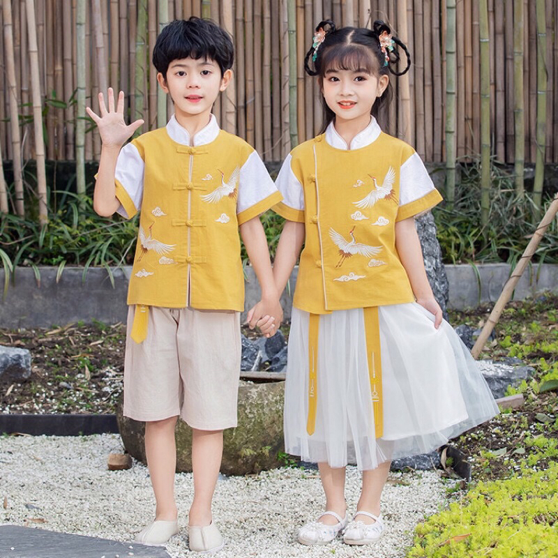 Boys Girls 3-12Y Traditional Chinese Costume CNY Clothing Set Short ...