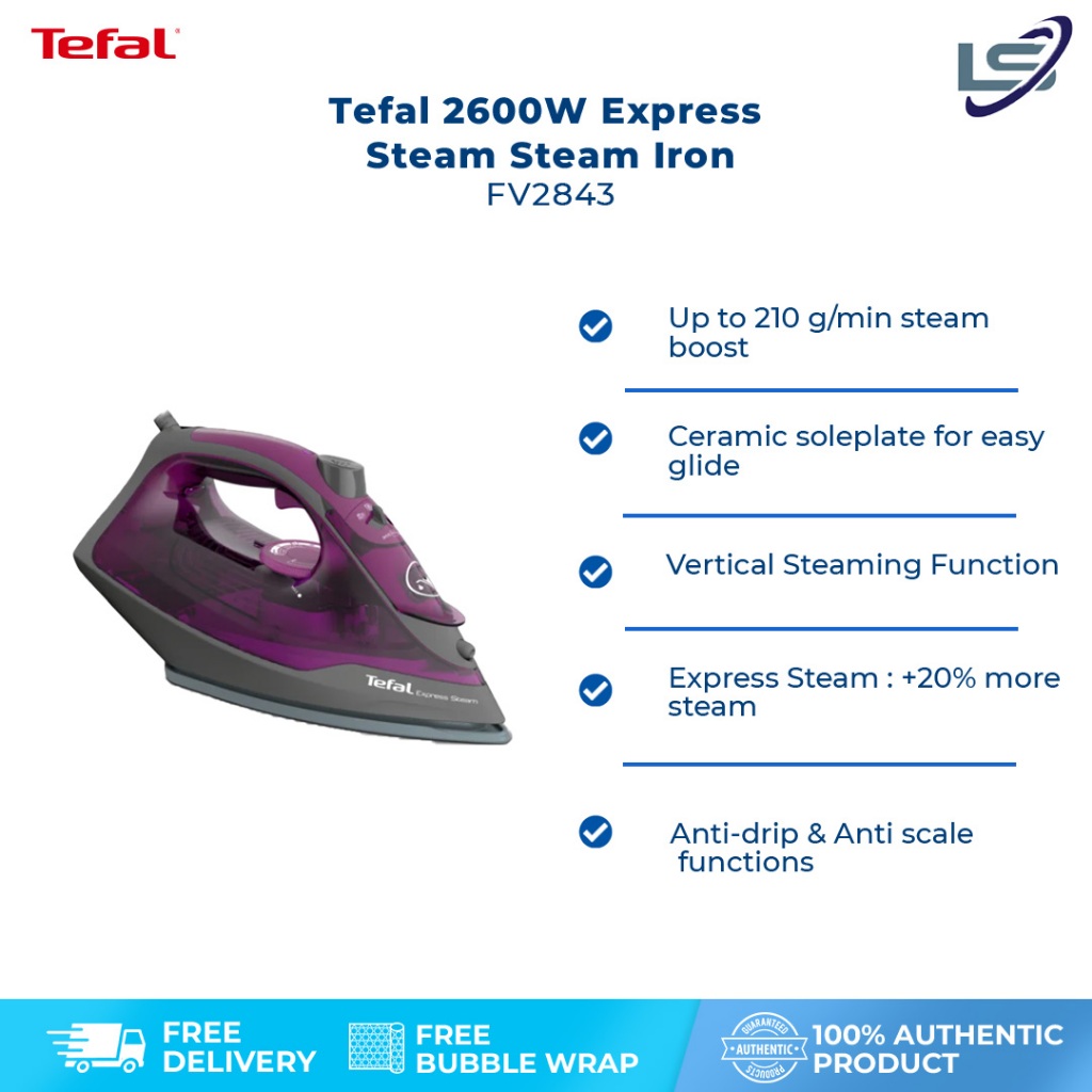 Tefal 2600W Express Steam Steam Iron FV2843 | 210W Steam Boost | 270L ...