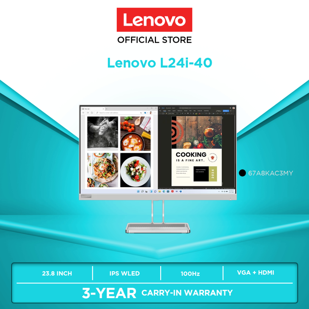Lenovo L24i-40 Monitor 67A8KAC3MY 24" AMD FreeSync Ultraslim 3YR WRTY ...