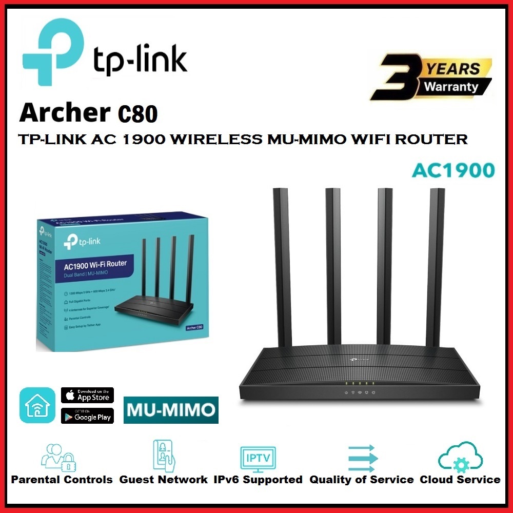 TP-LINK ARCHER C80 AC1900 WIRELESS DUAL BAND WI-FI ROUTER WITH 3×3 MIMO ...