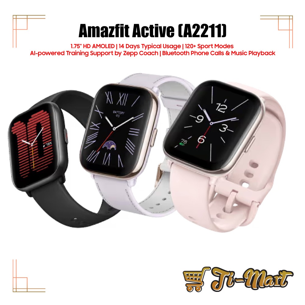 Amazfit Active (A2211) [AI Fitness Coach | GPS | Bluetooth Call & Music | 14 Days Battery | 1.75 ...
