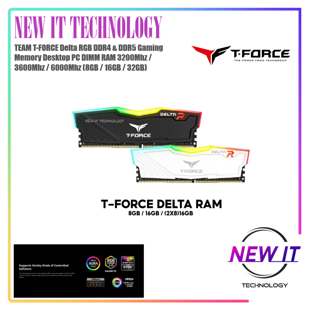 TEAM T-FORCE Delta RGB DDR4 & DDR5 Gaming Memory Desktop PC DIMM RAM ...