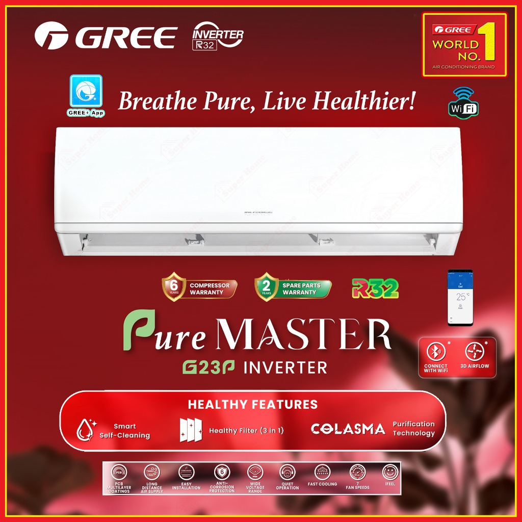 Gree Pure Master Inverter Air Conditioner 1.0hp - 2.5hp ((Wifi Smart ...