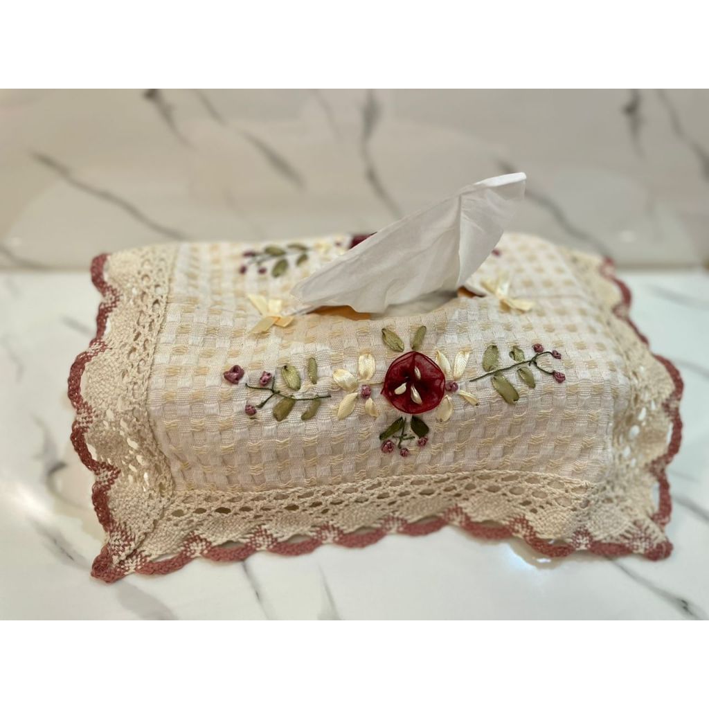Handmade Embroidery and Crochet Lace Tissue Box Cover/ Fabric Tissue ...