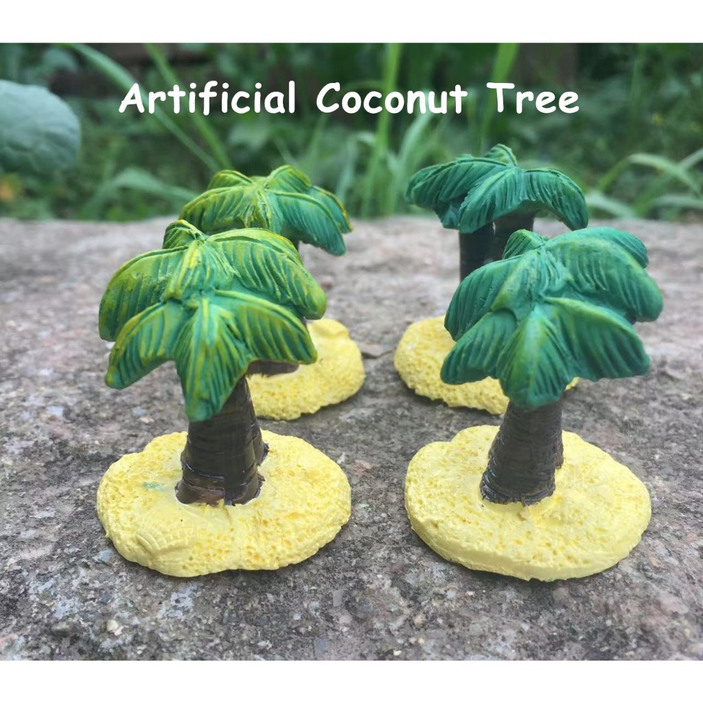 🔥Aquarium Decorations🔥Artificial Coconut Tree Cute Cartoon Decorations ...