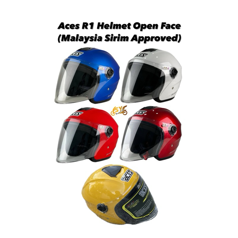 Aces R1 Motorcycle Helmet Open Face (Malaysia Sirim Approved) | Shopee ...