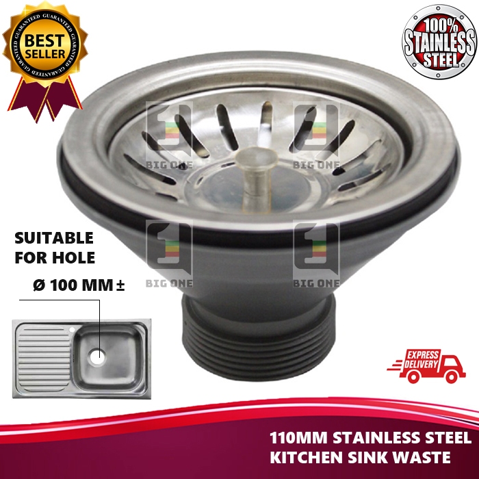 (ANTI RUST) FALLA 40MM 1-1/2" 110MM STAINLESS STEEL KITCHEN SINK BIG ...